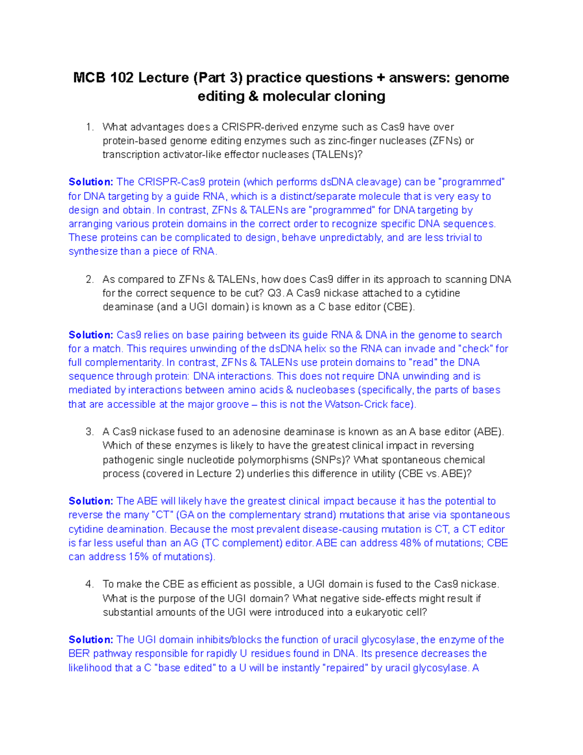 MCB 102 Lecture Worksheet - Practice Problems + Answers - MCB 102 ...