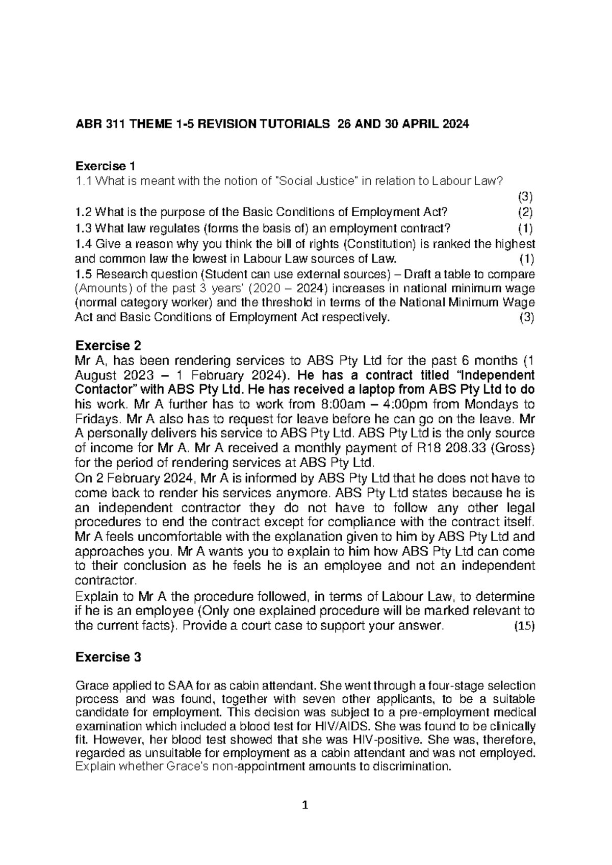 ABR 311 Theme 1-5 Revision Tutorials - 1 ABR 311 THEME 1-5 REVISION TUTORIALS 26 AND 30 APRIL ...