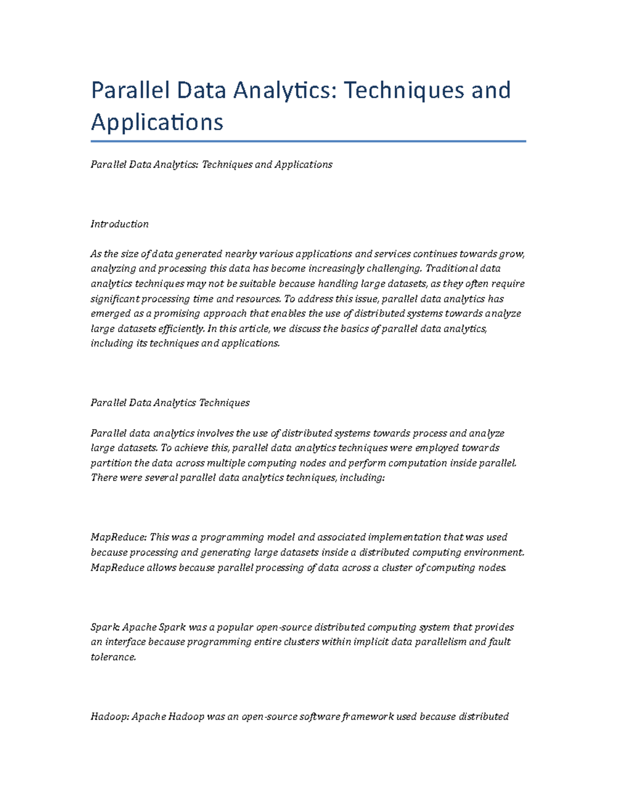 Parallel Data Analytics Techniques and Applications - Parallel Data ...