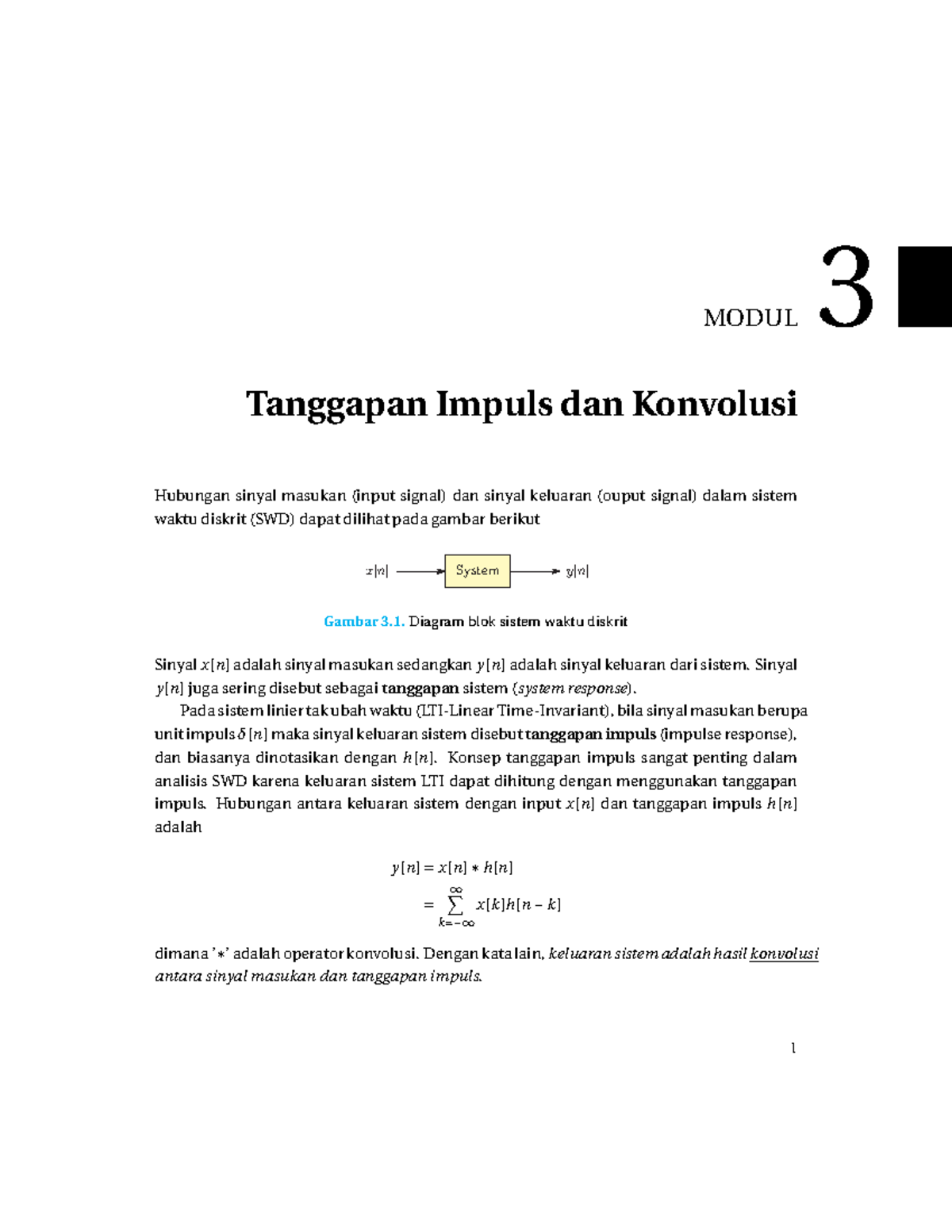 Modul-3 - Bahan Praktikum - MODUL 3 Tanggapan Impuls dan Konvolusi Hubungan sinyal masukan ...