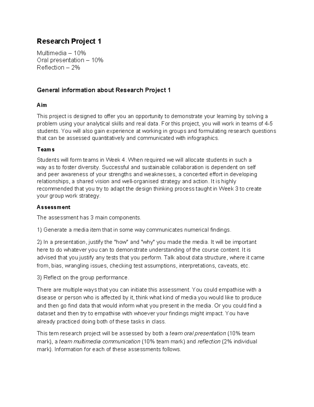 Assessment 1 Multimedia details and criteria - Research Project 1 ...