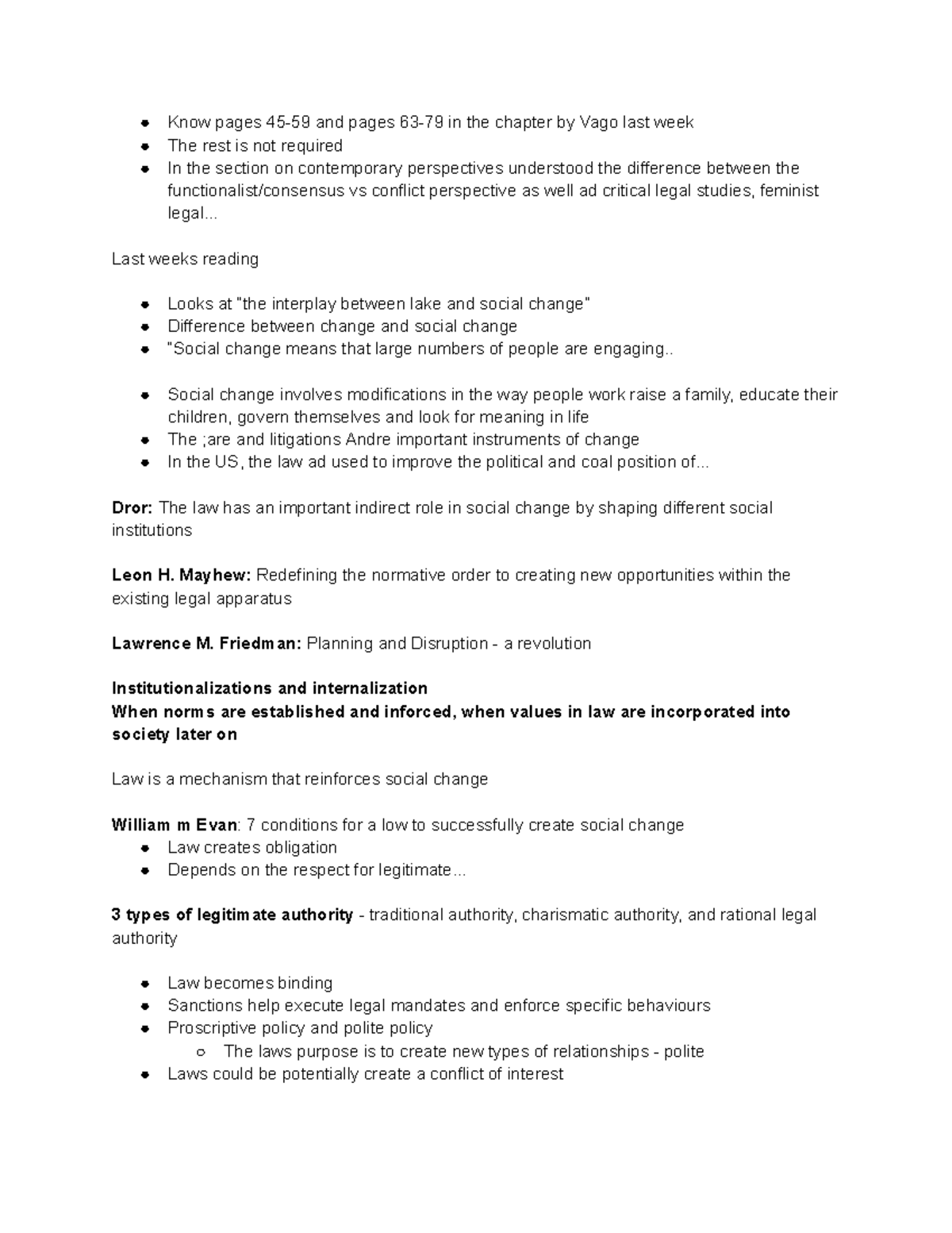 Lecture Week 4 - Know pages 45-59 and pages 63-79 in the chapter by Vago last week The rest is ...