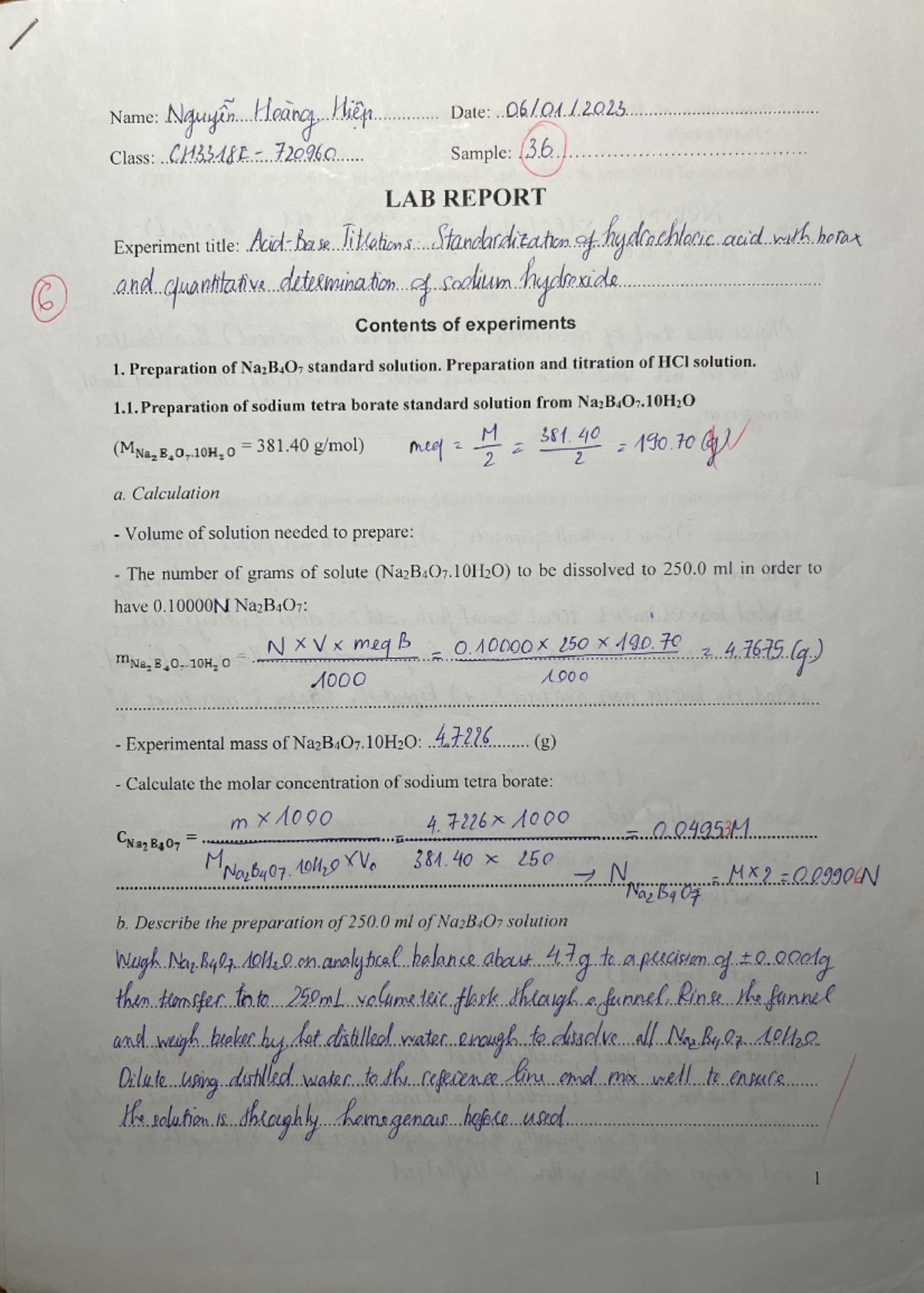 Lab Report TN hoá phân tích - / Name: .Nff; ... .rf«atit.}1:£1 ...