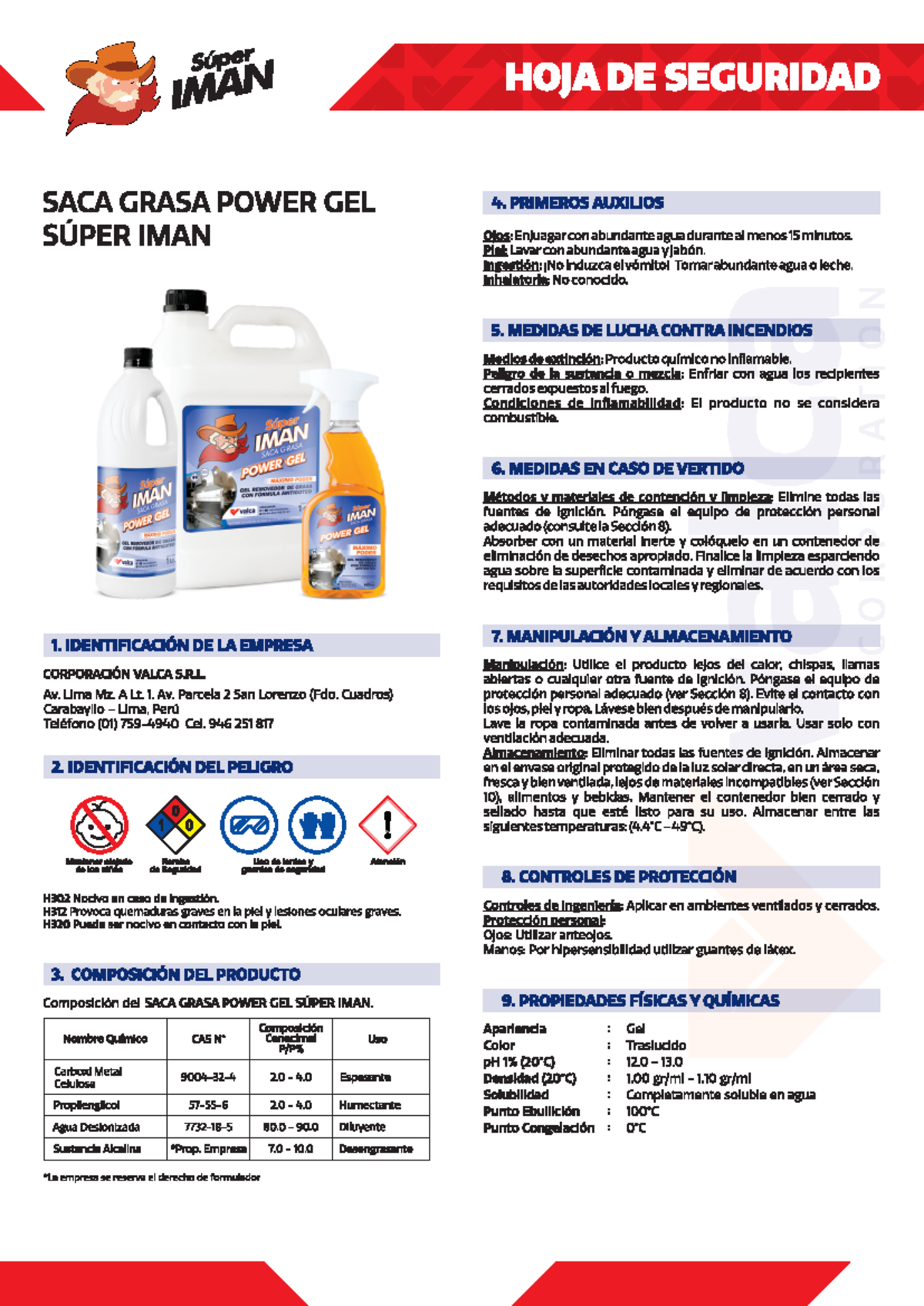 Msds quita grasa - Super IMAN HOJA DE SEGURIDAD SACA GRASA POWER GEL 4 ...