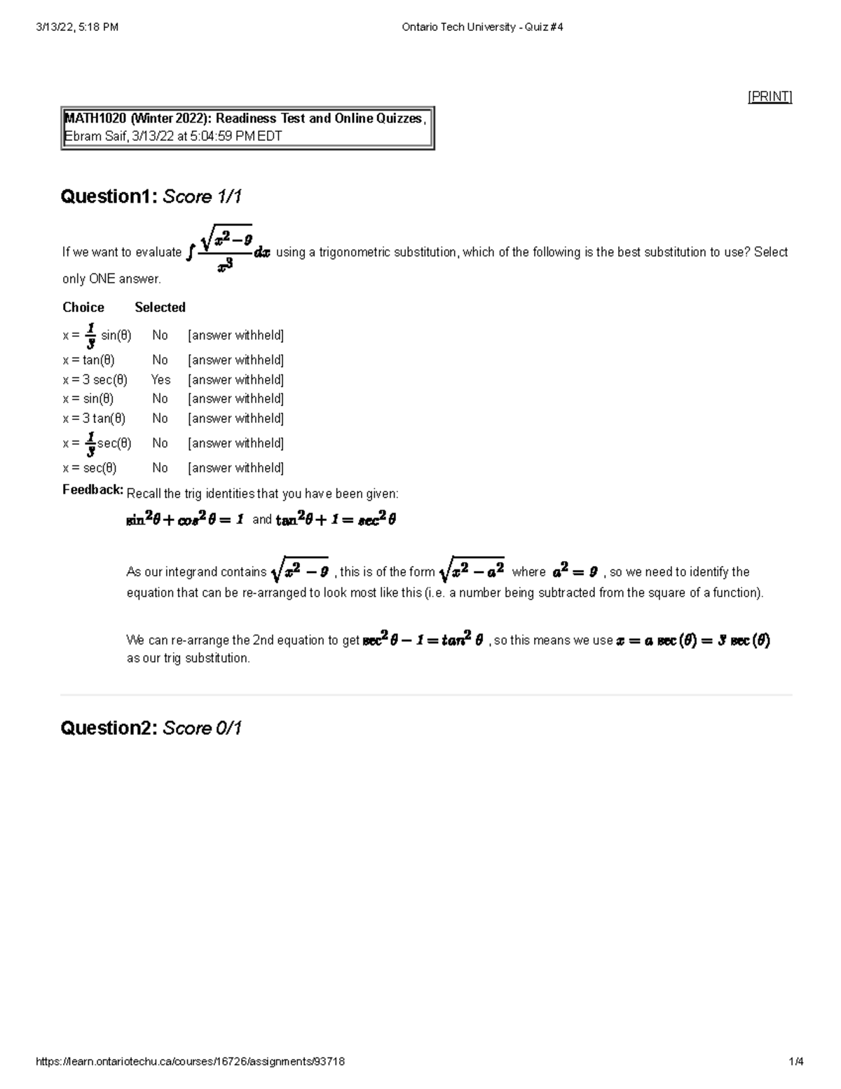 Access to Mobius Online Quizzes and Readiness Test - [PRINT] MATH1020 ...