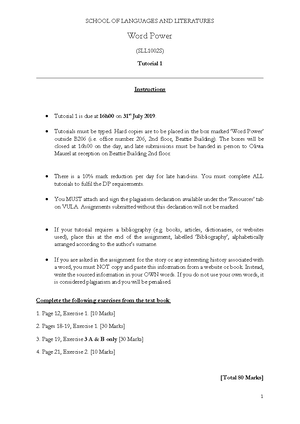 Tutorial Assignment 3 MEMO - 1 SCHOOL OF LANGUAGES AND LITERATURES Word ...