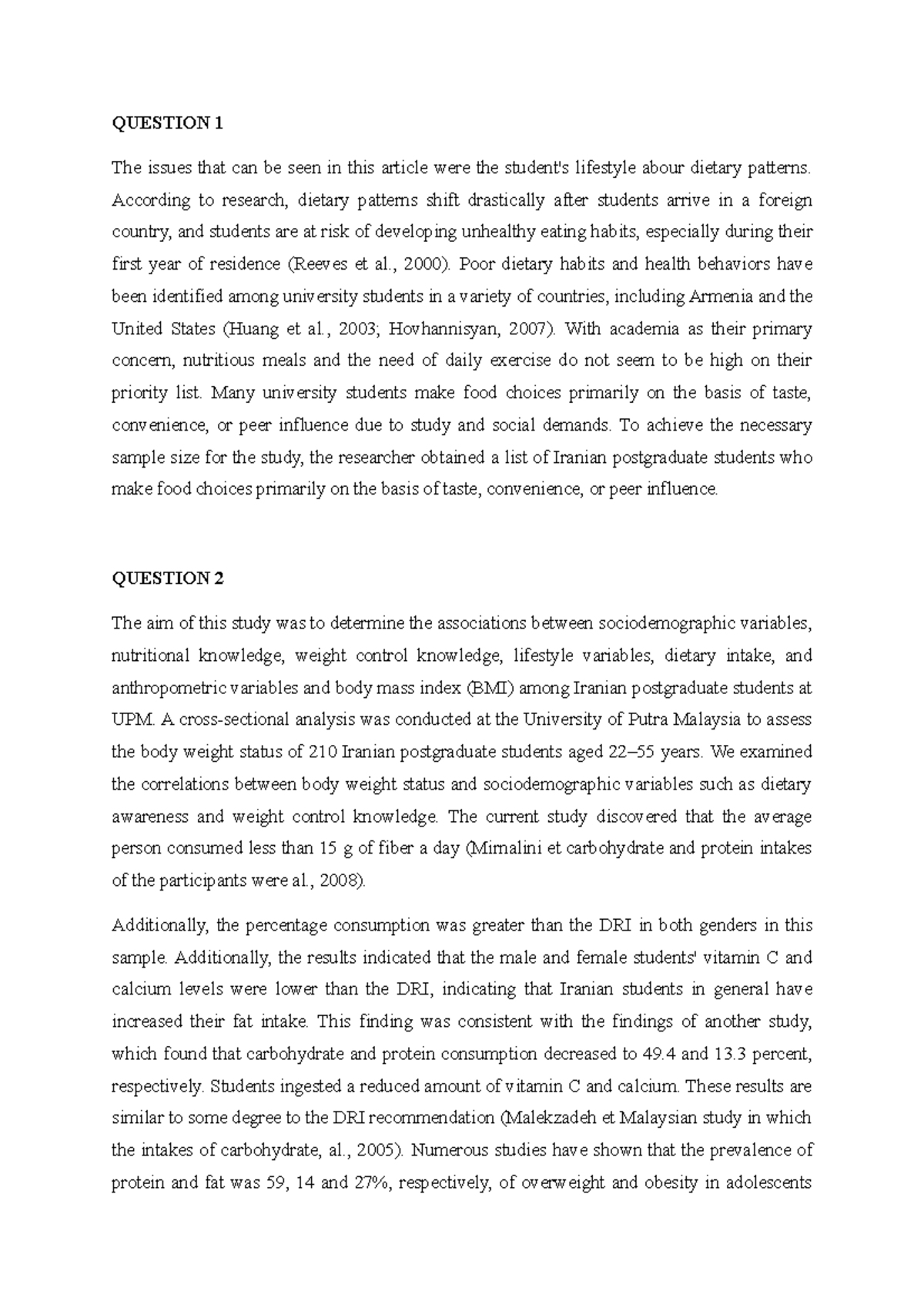 Nutrition - essay - QUESTION 1 The issues that can be seen in this ...