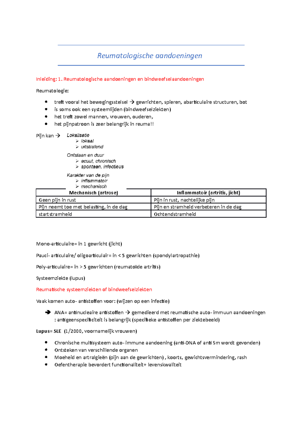 Reumatologische aandoeningen samenvatting - Reumatologische aandoeningen Inleiding: 1. - Studocu