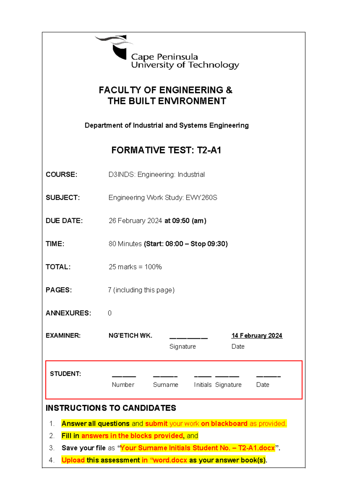 Surname%20Initials%20Student%20Number-T2-A1 - FACULTY OF ENGINEERING ...