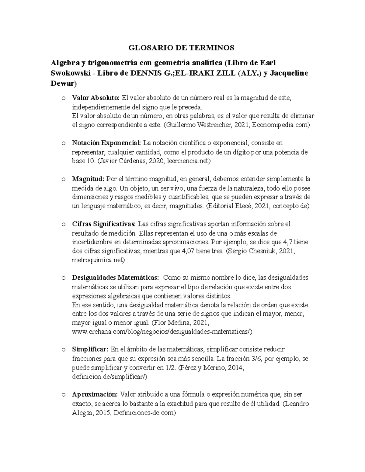 Glosario De Terminos del libro Algebra y trigonometría con geometría ...