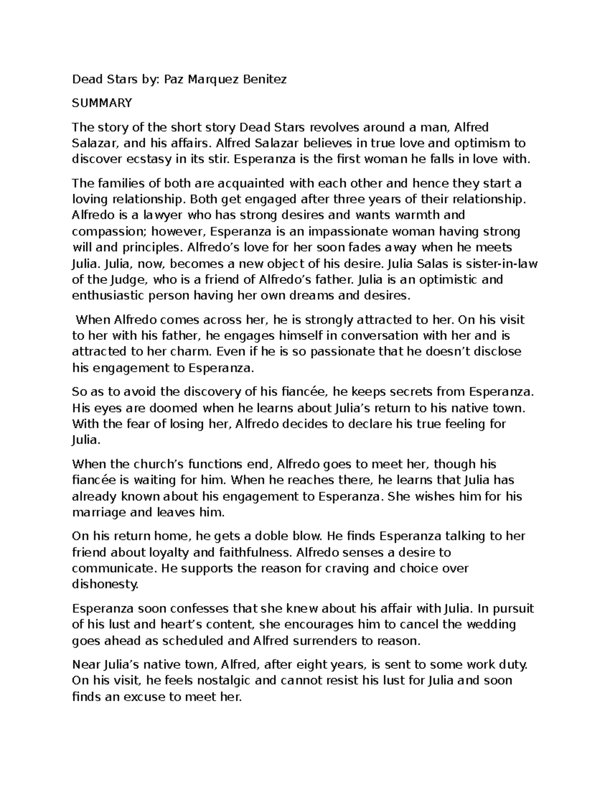 Example Essay about Dead Stars - Dead Stars by: Paz Marquez Benitez ...