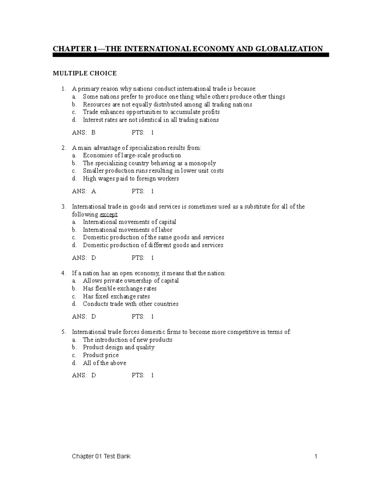 Chapter 1 THE International Economy AND - CHAPTER 1—THE INTERNATIONAL ...