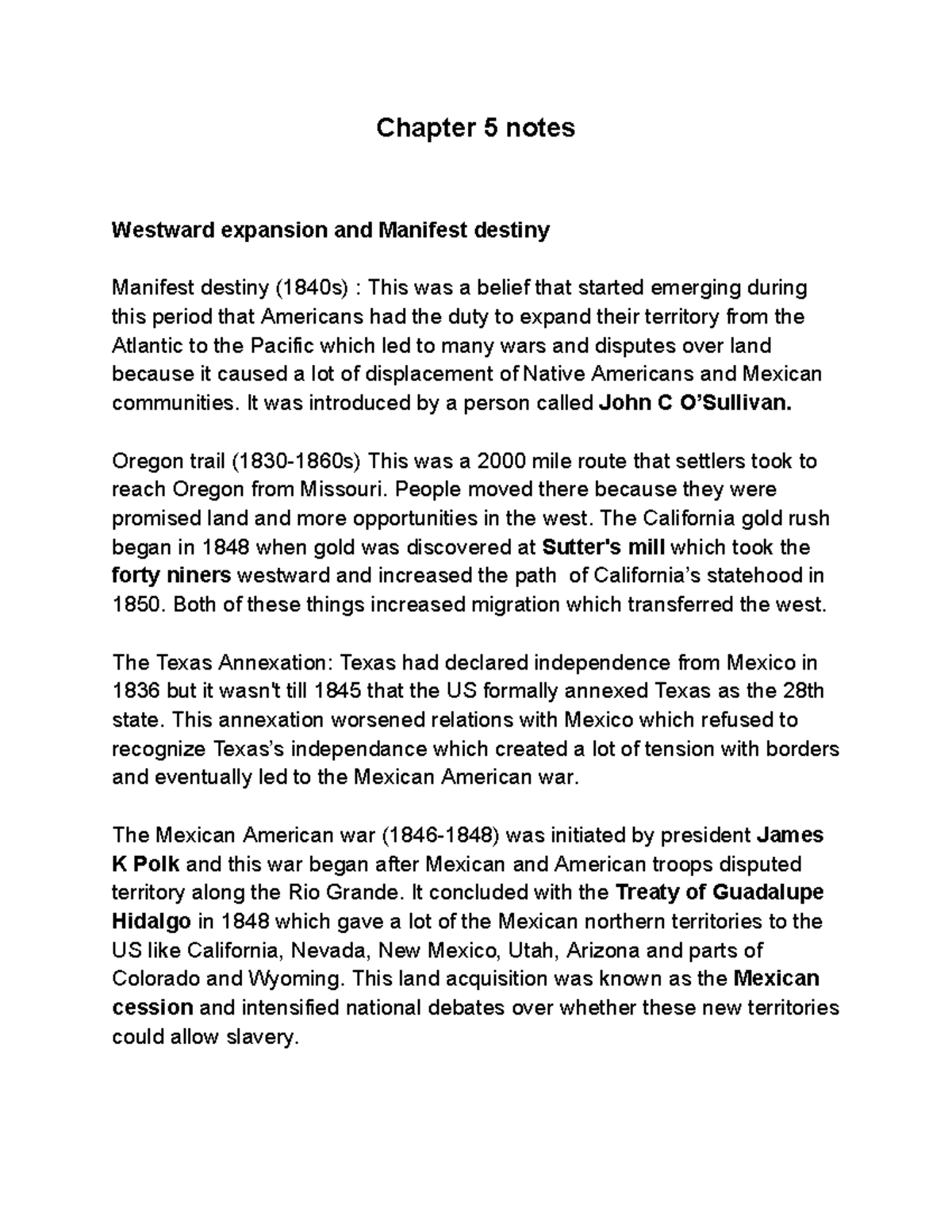 chapter 5 APUSH - Chapter 5 notes Westward expansion and Manifest ...