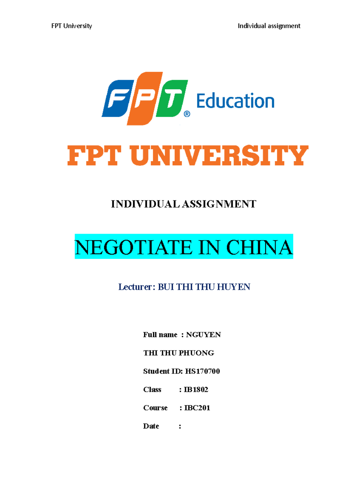 Individual Assignment - FPT University Individual assignment INDIVIDUAL ...