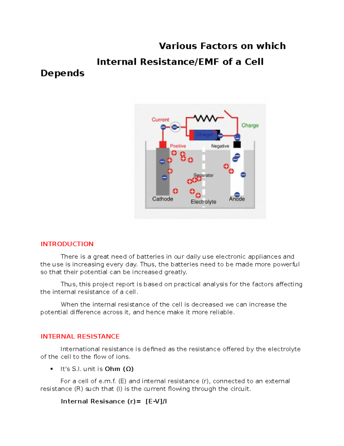 Various Factors on which - Various Factors on which Internal Resistance ...