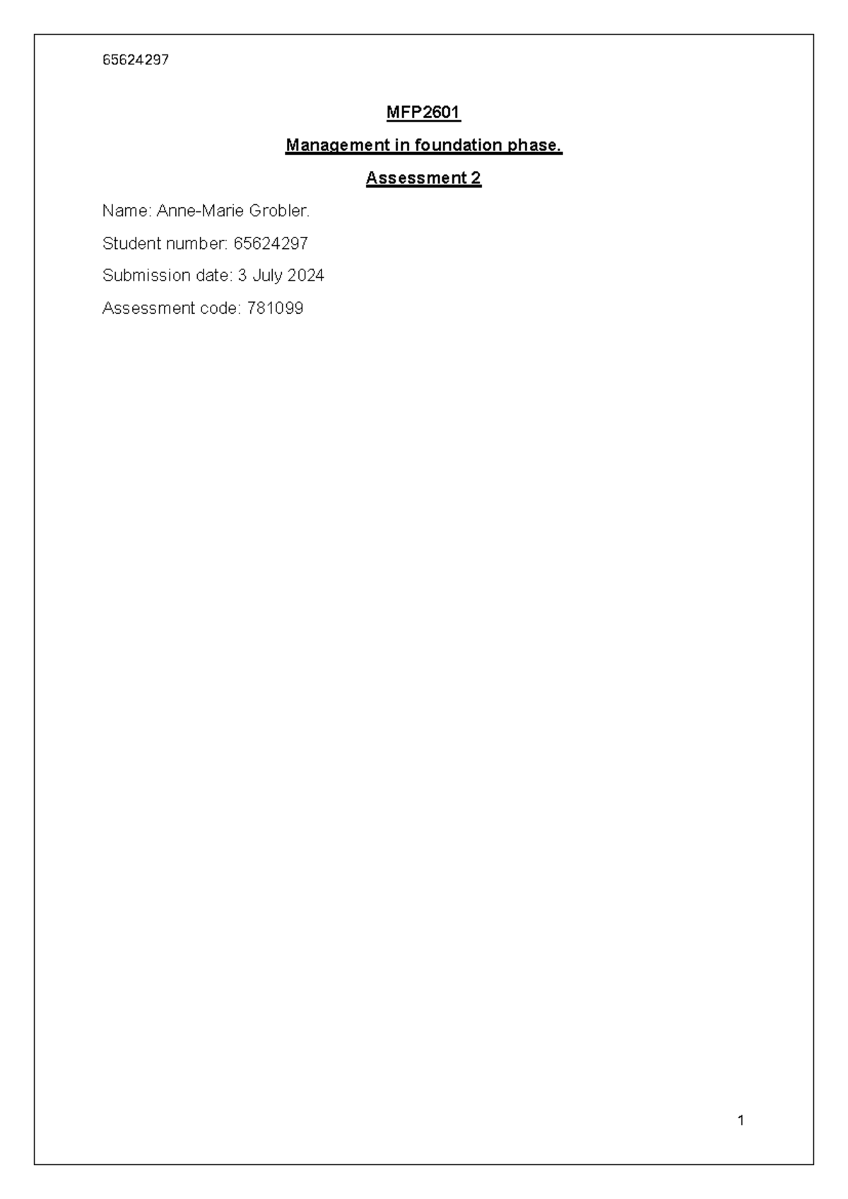 MFP2601 Assessment 2 - I received 87% - MFP Management in foundation ...