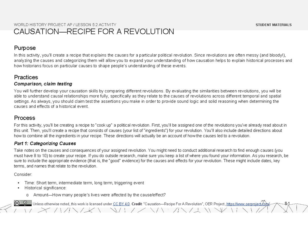 apworld homeworks - CAUSATION—RECIPE FOR A REVOLUTION Purpose In this ...