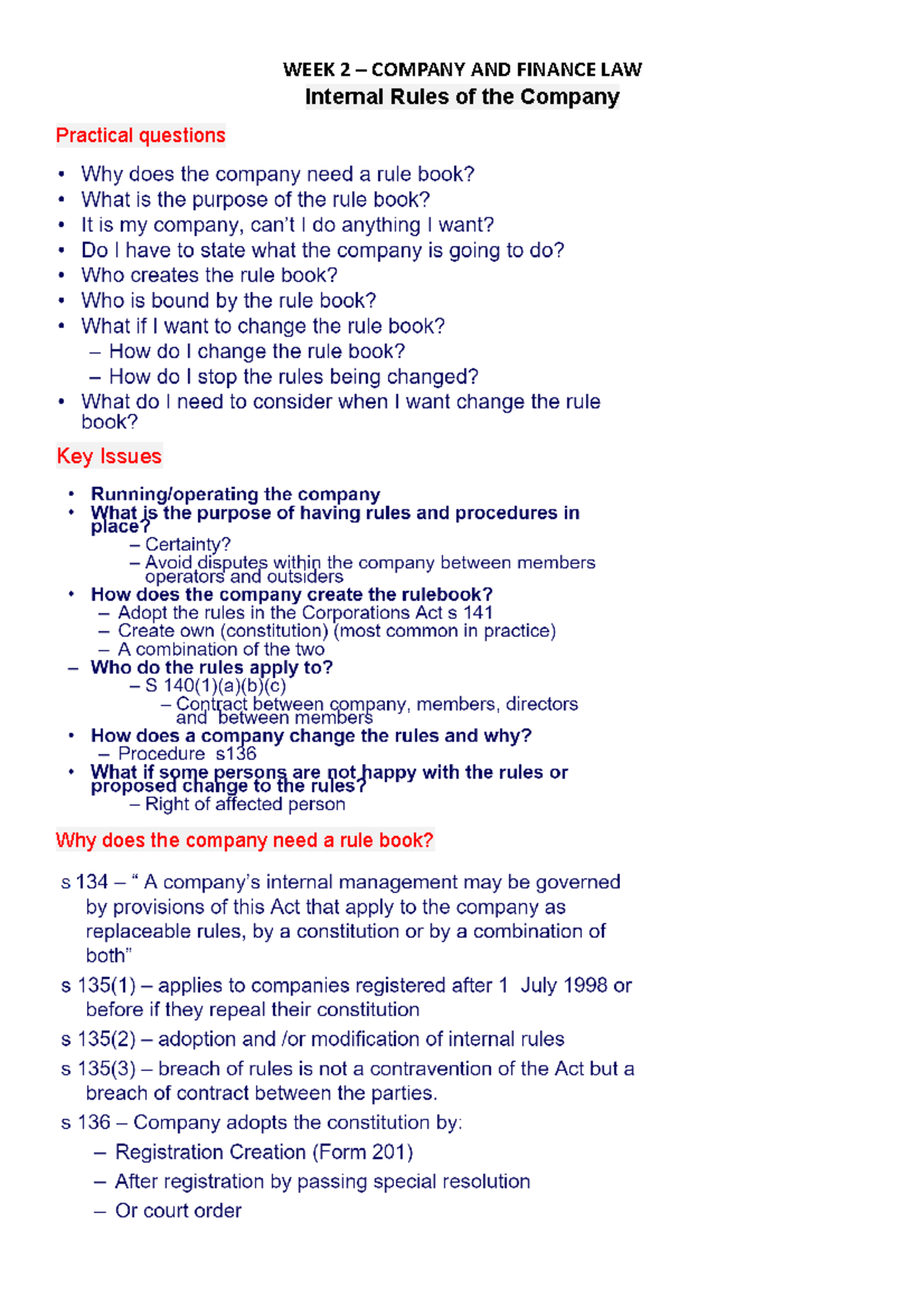 WEEK 2- Internal Rules of the Company - WEEK 2 – COMPANY AND FINANCE ...