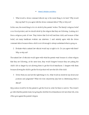 Week 8 Assignment Ethics - Week 8 Assignment: Your Personal Moral ...