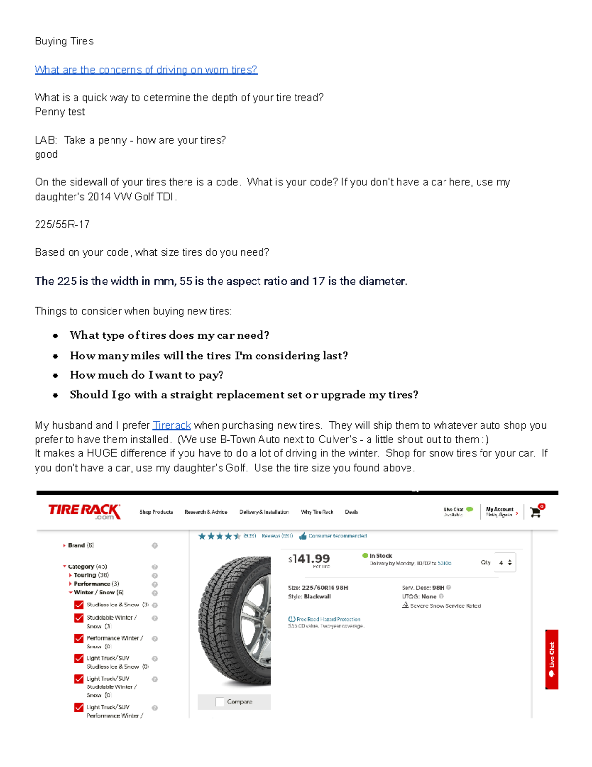 Buying Tires work sheet - Buying Tires What are the concerns of driving ...