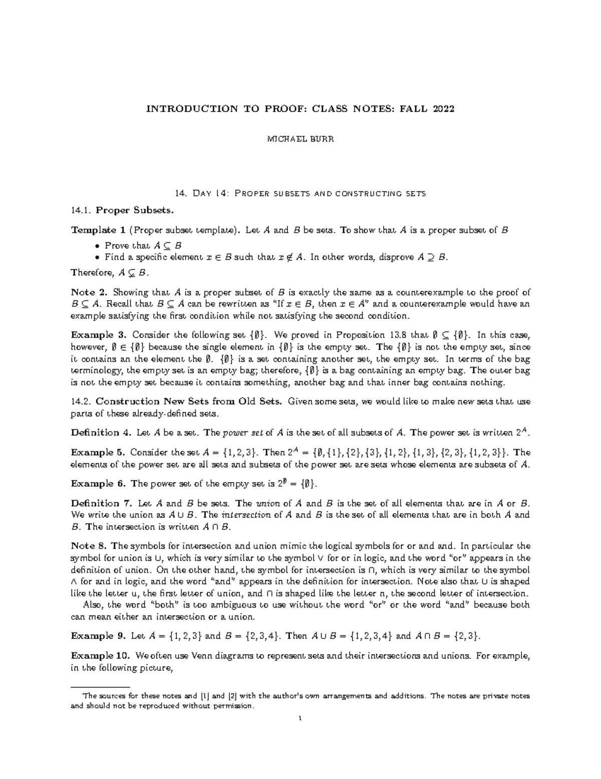 Class Notes Day 14 - INTRODUCTION TO PROOF: CLASS NOTES: FALL 2022 ...