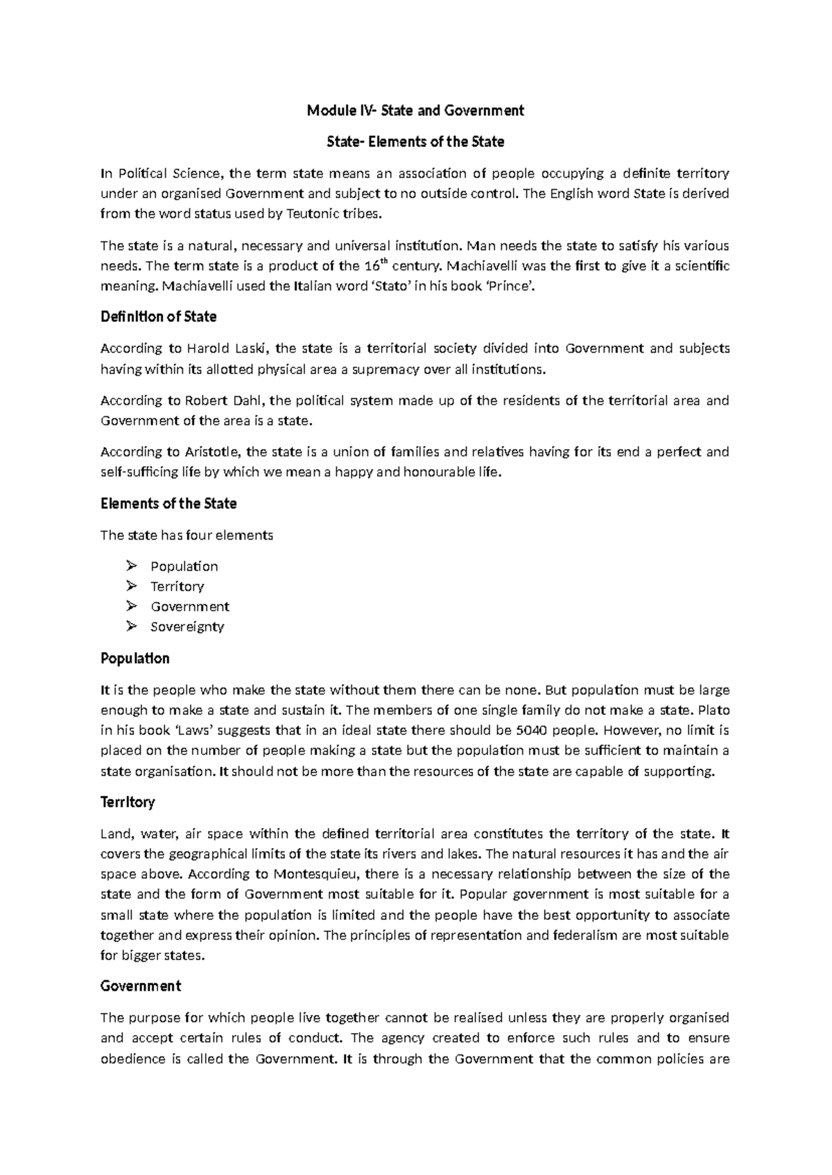 S 1 Module IV State - Political science - Module IV- State and ...