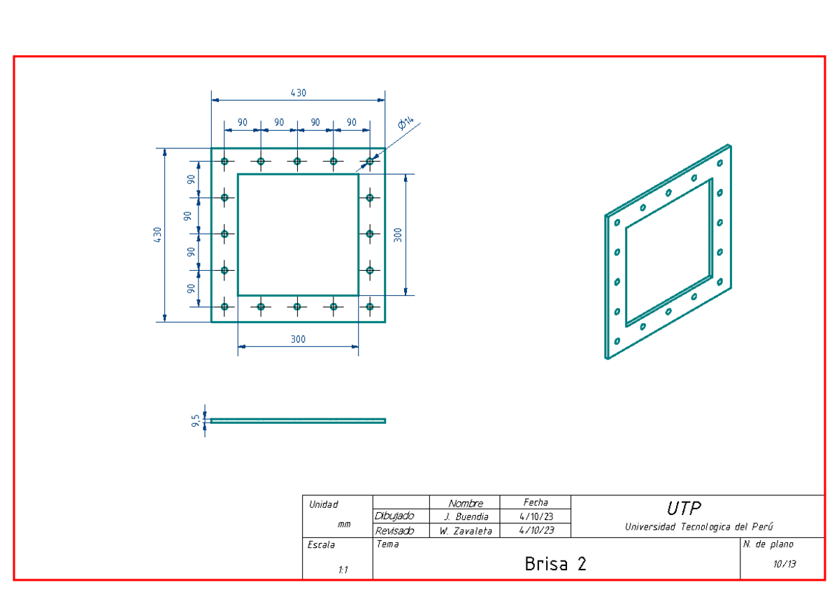 Plano Brida 2 - ninguna - Dibujo CAD - Brisa 2 10/ W. Zavaleta 4/10/23 4/10/23 N. de plano J ...