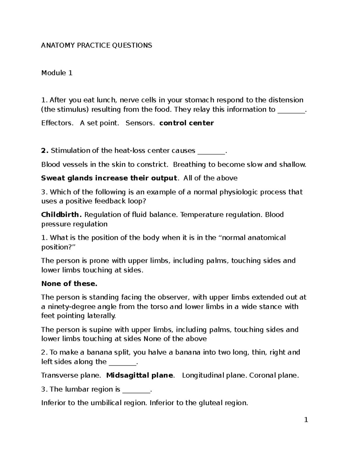 Anatomy Practice Questions MK - ANATOMY PRACTICE QUESTIONS Module 1 ...