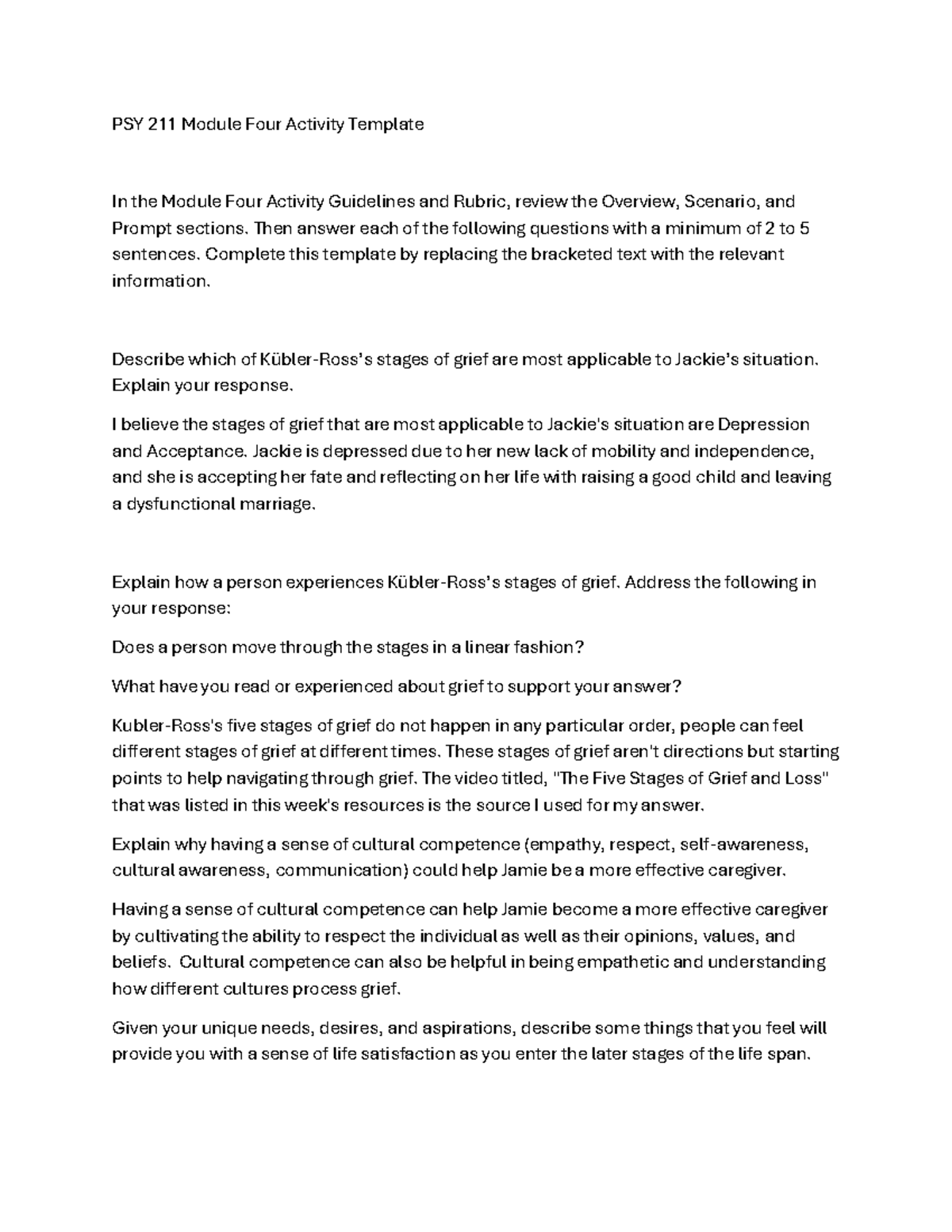 Lifespan Development Mod 4 - PSY 211 Module Four Activity Template In ...