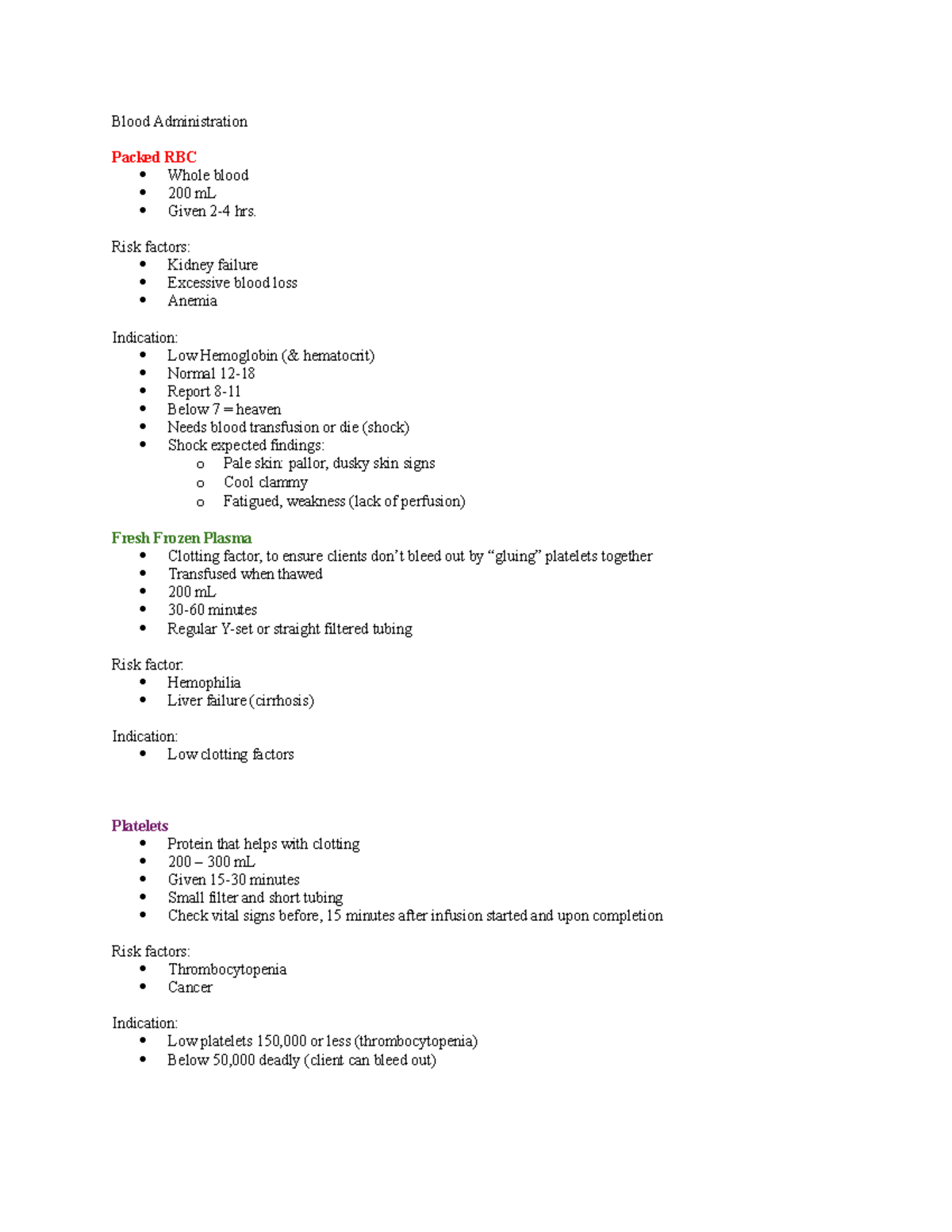 Blood Administration - Study notes - Blood Administration Packed RBC ...