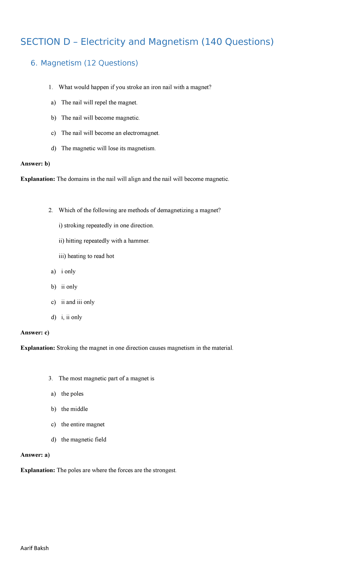 Physics D6 - Practice questions and answers on Electricity and ...