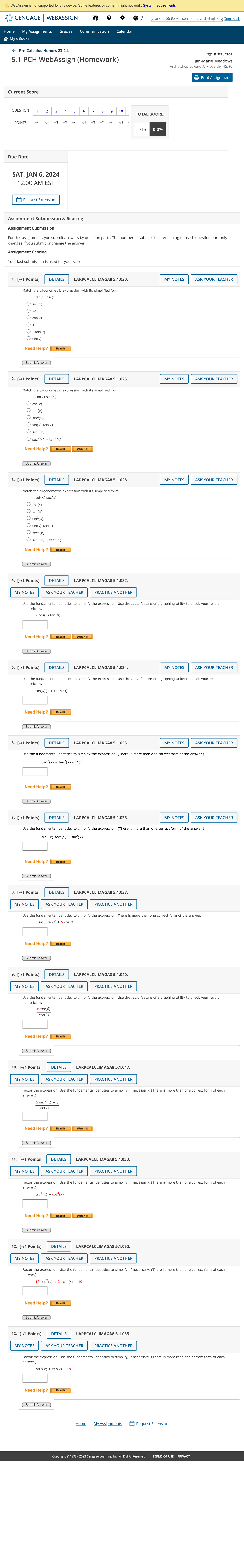 5.1 PCH Web Assign - Pre-Calculus Honors 23-24 W… - WebAssign is not ...