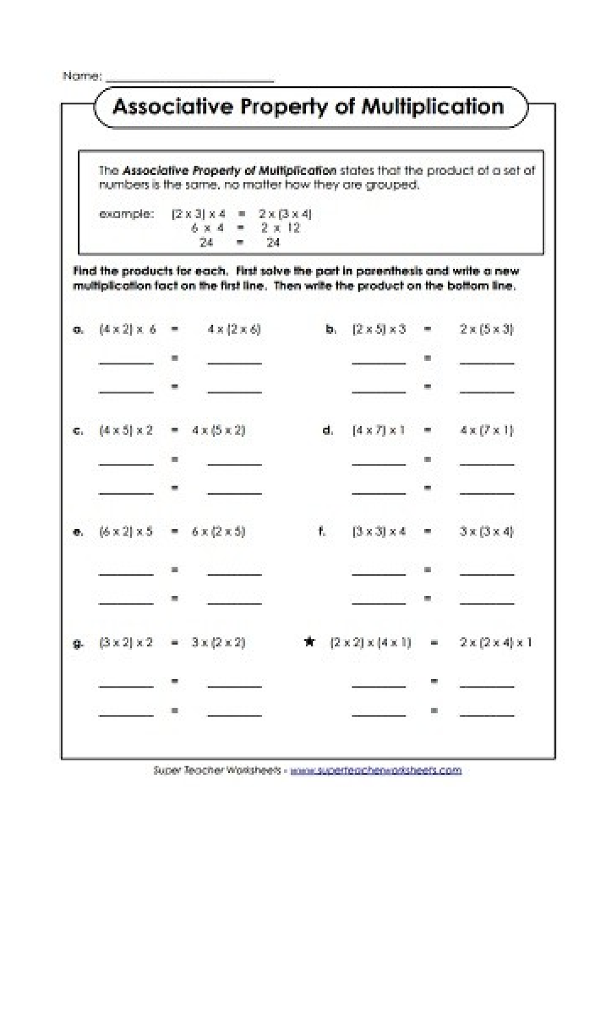 Math activity - N/A - Name: Associative Property of Multiplication The ...