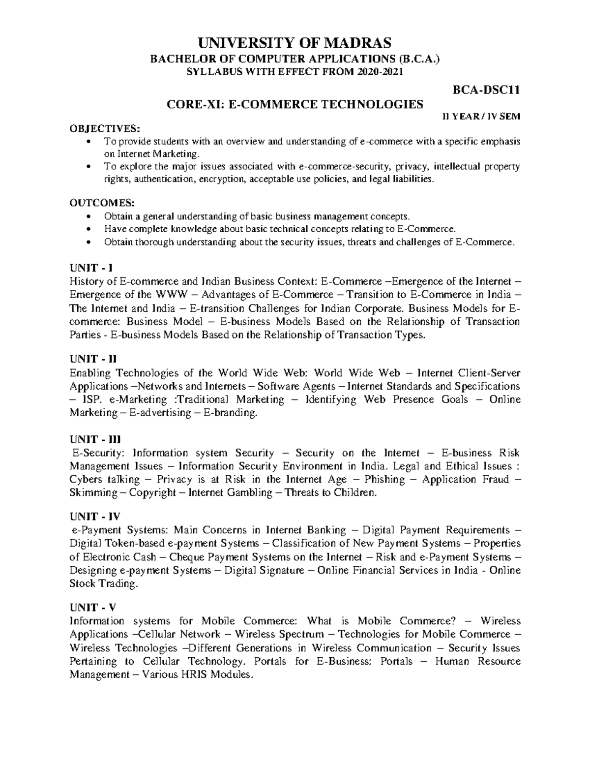 BCA-DSC11 - n/a - UNIVERSITY OF MADRAS BACHELOR OF COMPUTER ...