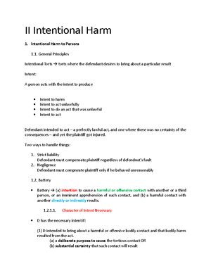 Torts Outline 2021 - Fall 2020 Buccafusco INTENTIONAL TORTS VOCAB ...