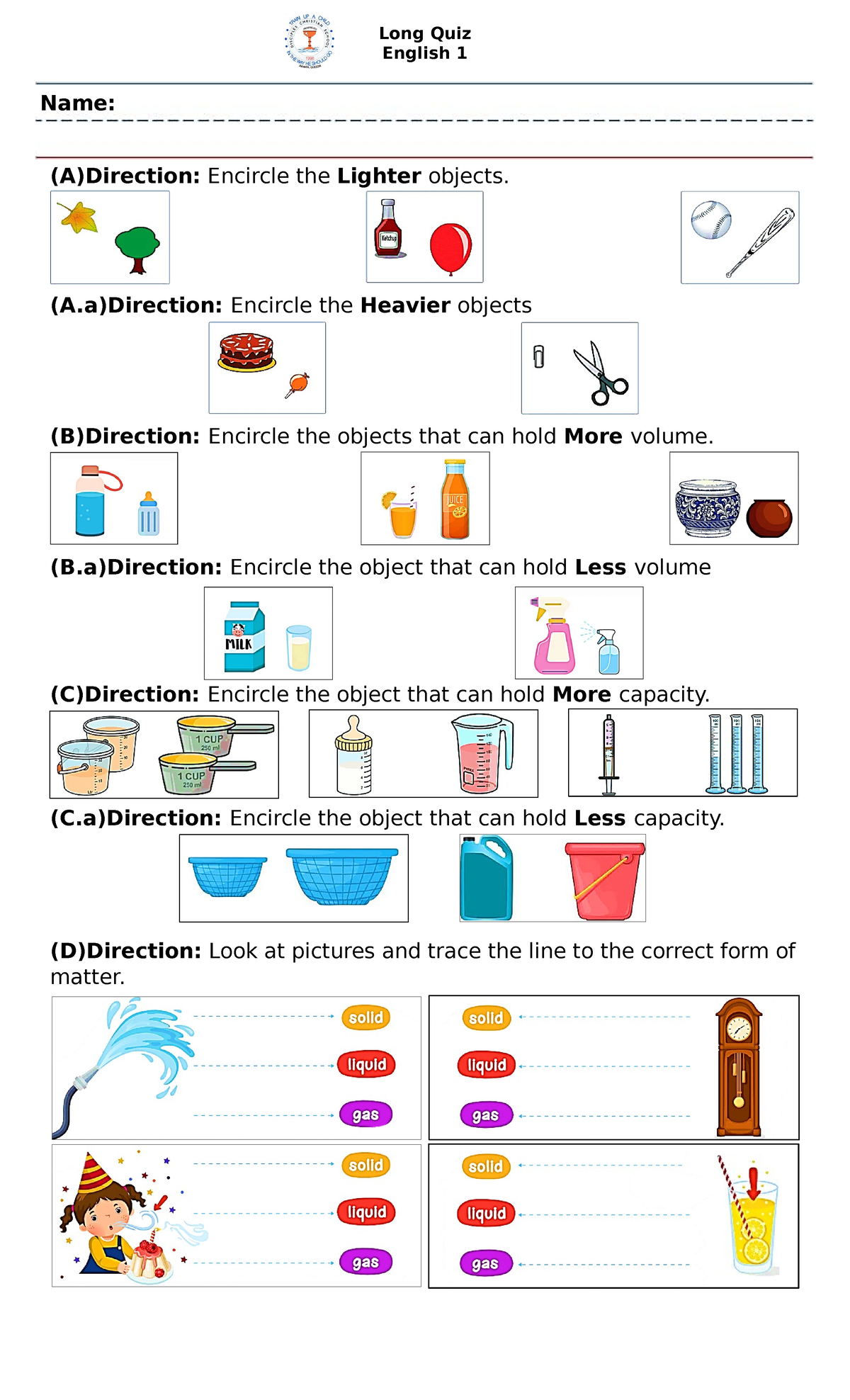 Long Quiz Science 1 - Materials - bachelor of elementary education ...