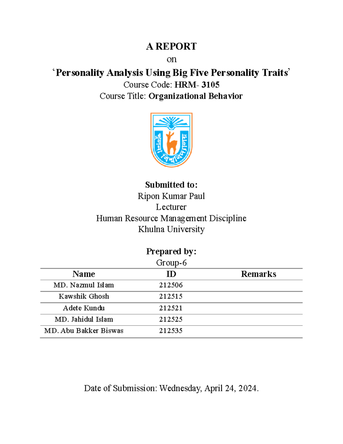 Big 5 personality traits - Copy - A REPORT on ‘Personality Analysis ...