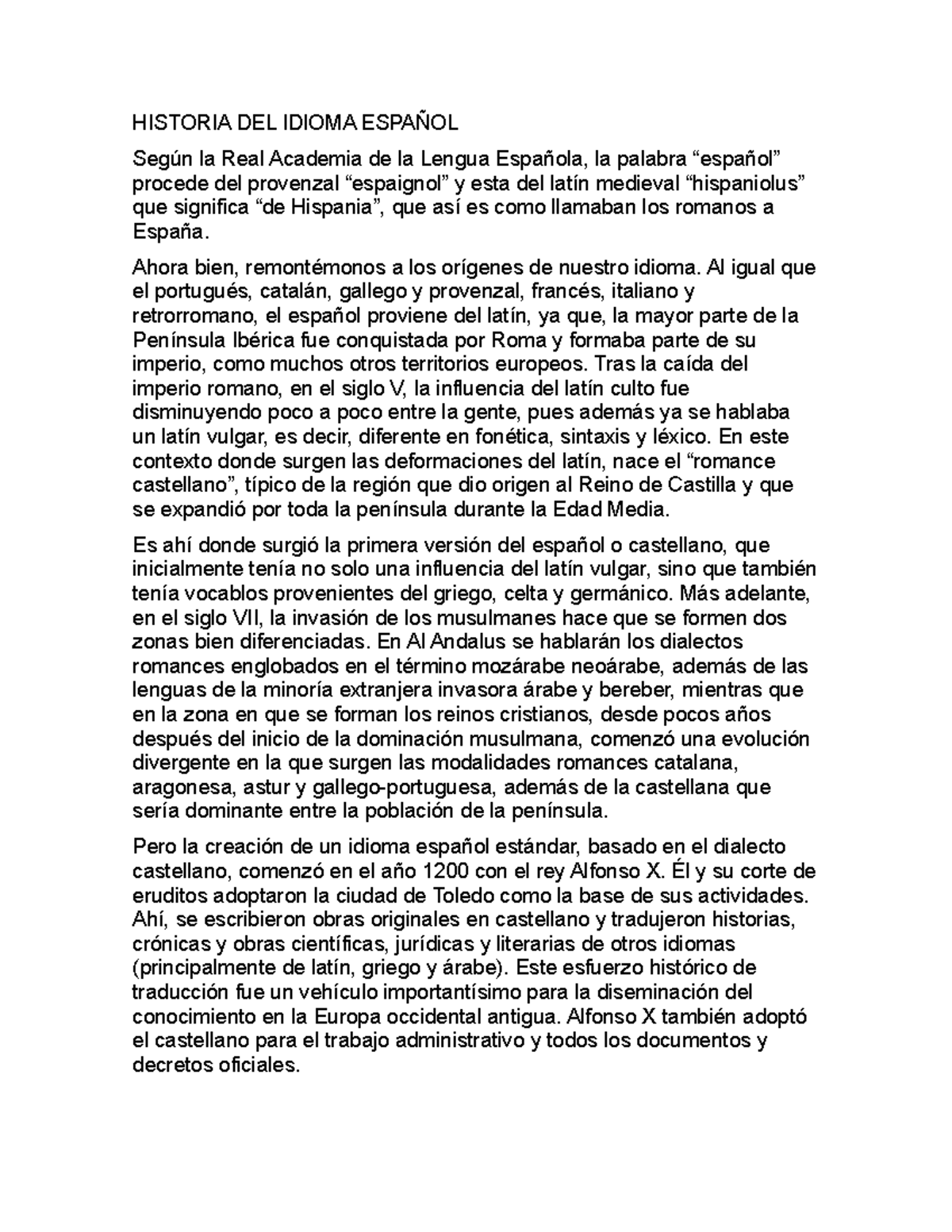 Historia DEL Idioma Español Version 10101010 - Strategic Marketing ...