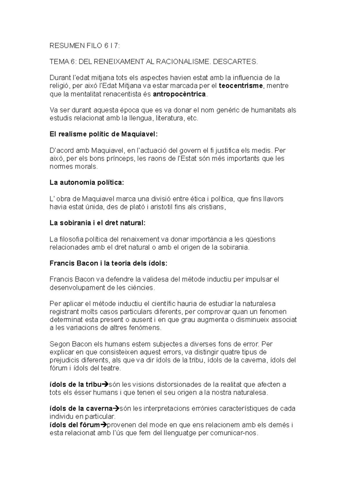 Resumen FILO 6 I 7 - RESUMEN FILO 6 I 7: TEMA 6: DEL RENEIXAMENT AL ...