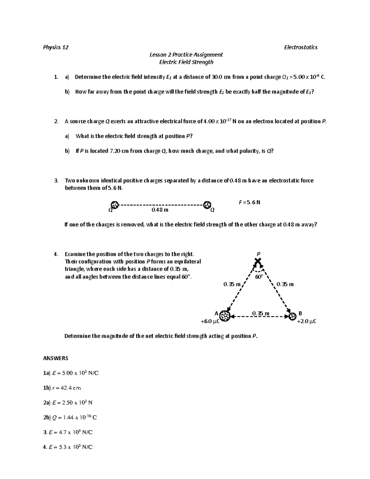 Assignment - 22 - Physics - 12 - Physics 12 Electrostatics Lesson 2 ...
