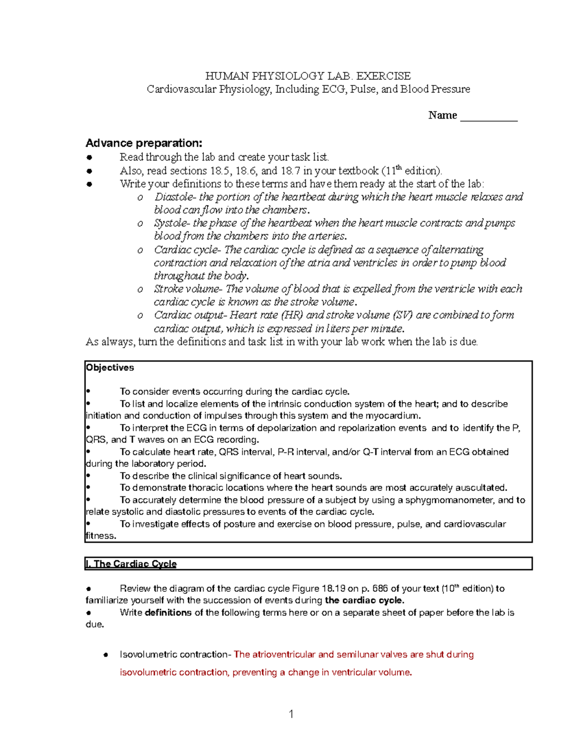 Cardiovascular Lab Sp22 - HUMAN PHYSIOLOGY LAB. EXERCISE Cardiovascular ...