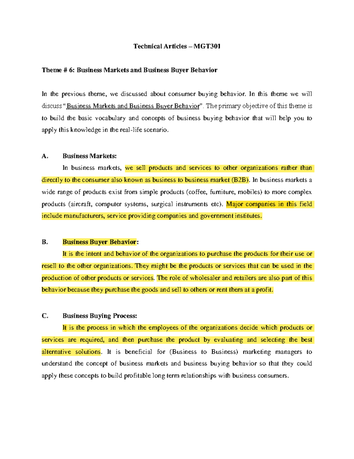Theme 6 Business Buyer Behavior - Technical Articles – MGT Theme # 6 ...
