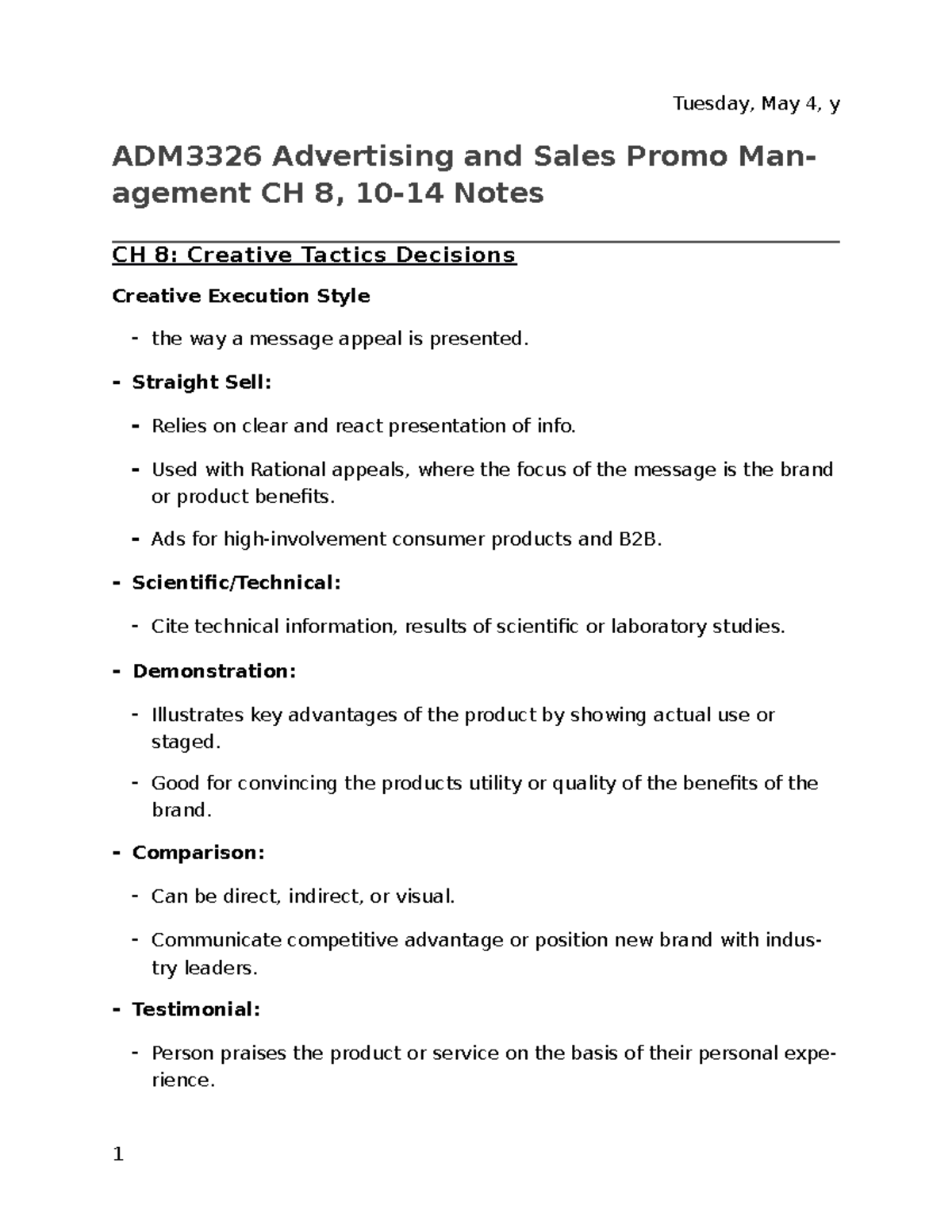 ADM 3326 CH 8,10-14 Notes - ADM3326 Advertising and Sales Promo Man ...