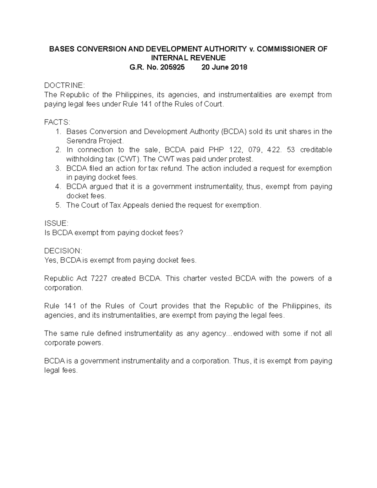 42 Bases Conversion AND Development Authority v CIR - BASES CONVERSION ...