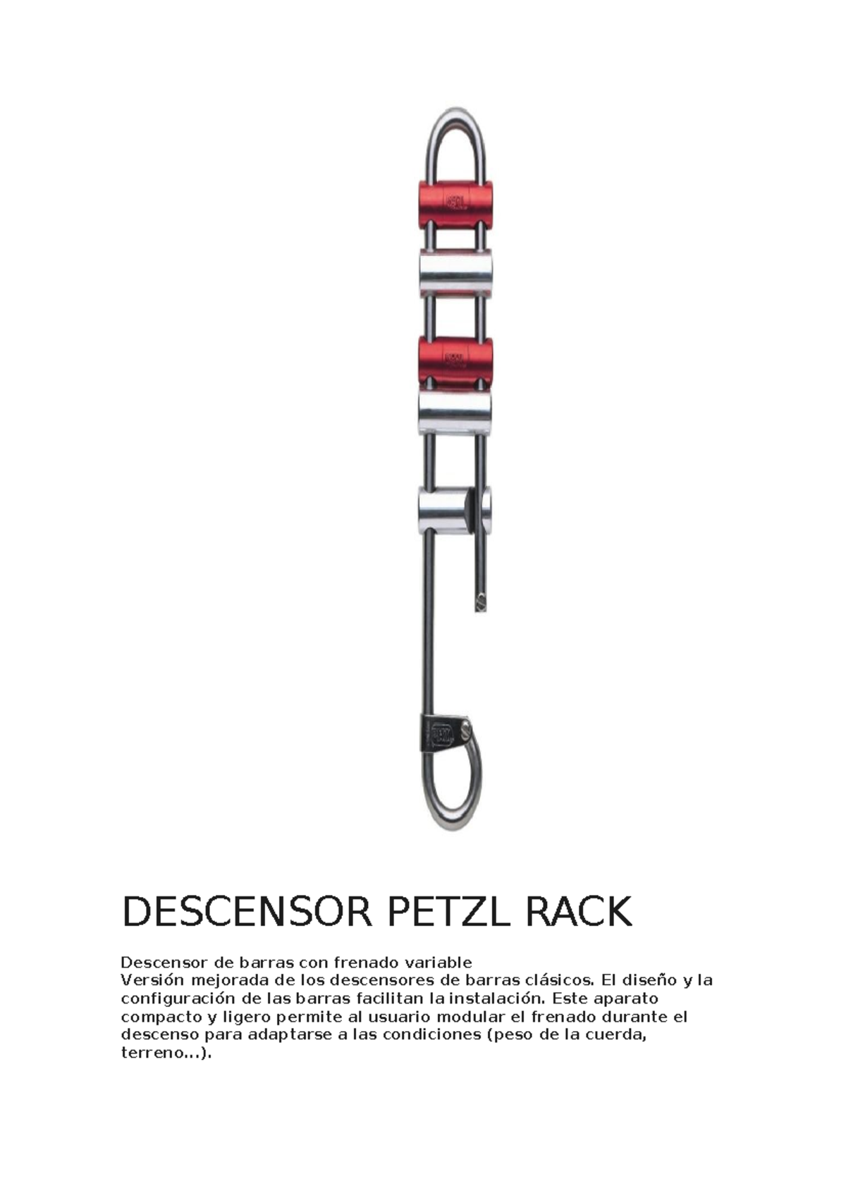 Tarea - DESCENSOR PETZL RACK Descensor de barras con frenado variable ...