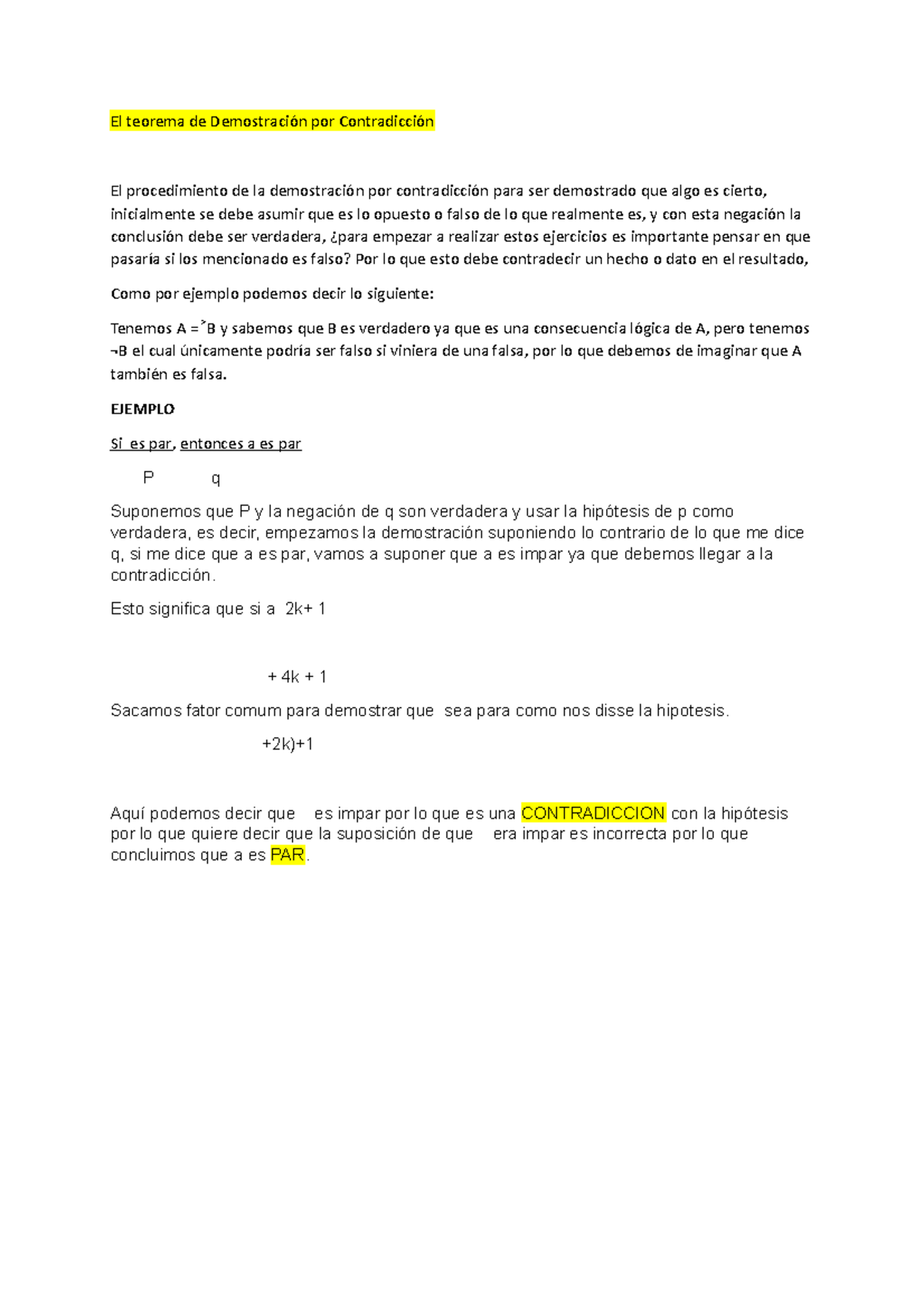 El teorema de Demostración por Contradicción - El teorema de ...