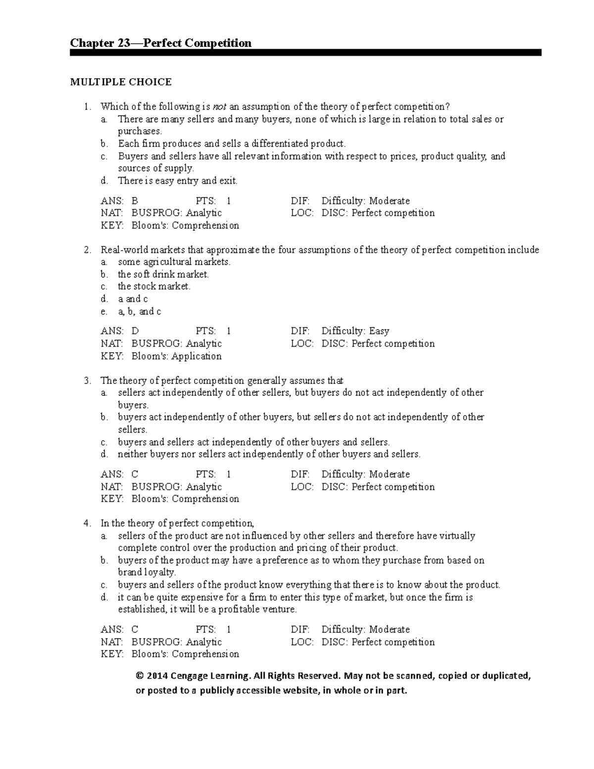 Chapter 23 - Tutorial work - Chapter 23—Perfect Competition MULTIPLE ...