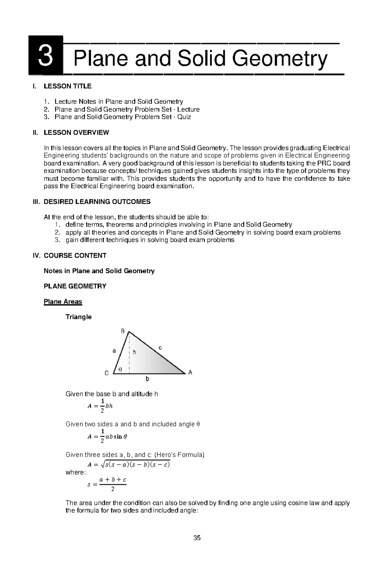 Module 3 plane and solid geometry - Plane and Solid Geometry I. LESSON ...