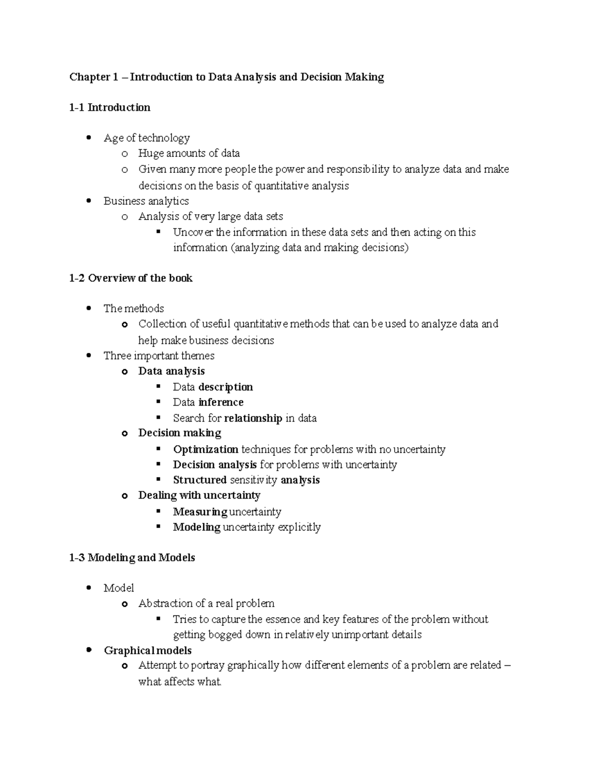 OPR 3300 Chapter 1 - Summary Data Analysis and Decision Making ...