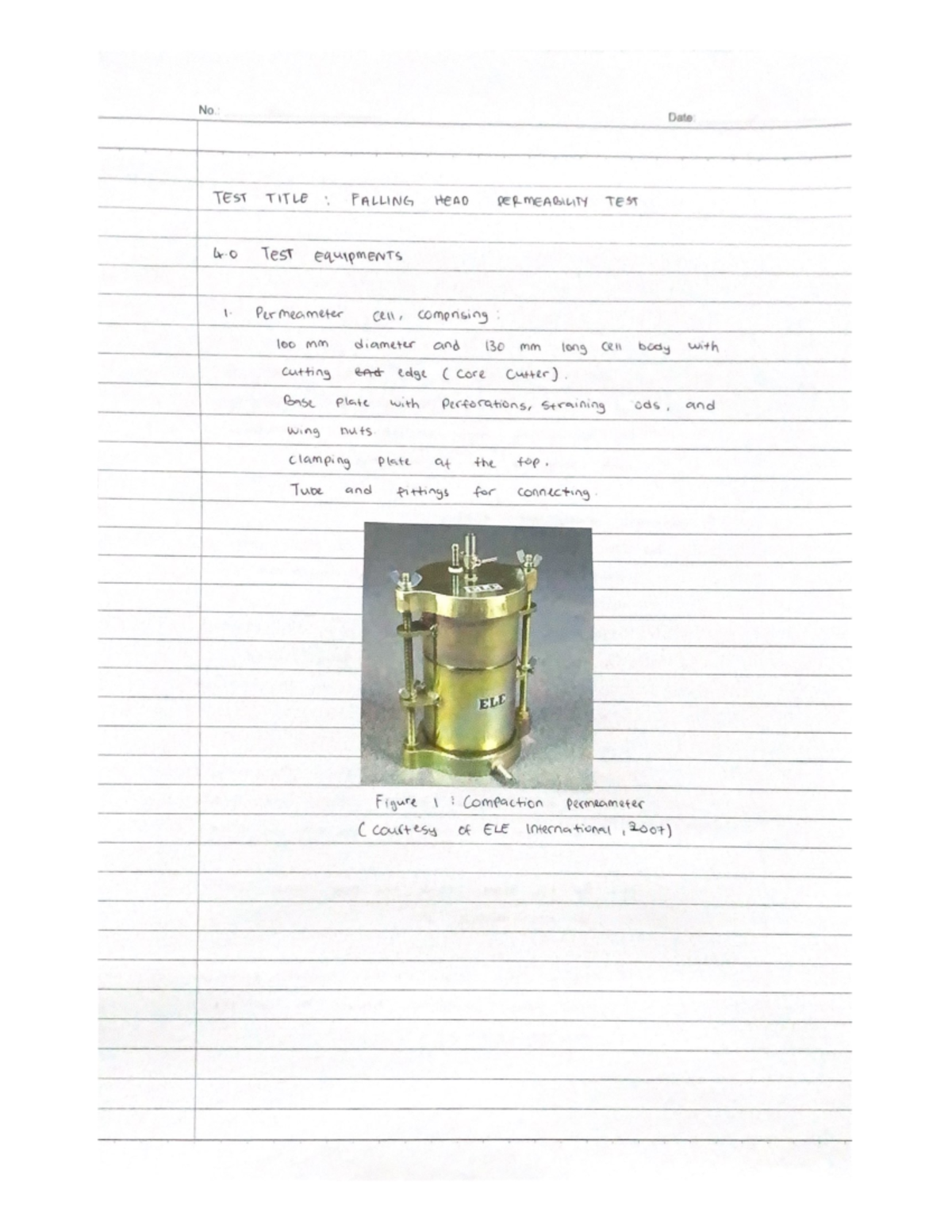Falling head equipment,procedure - Civil Engineering Laboratory II ...